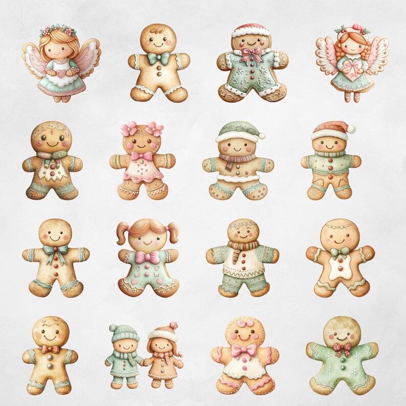 Pastel Gingerbread Clip Art | Gingerbread Cookie Clipart | Pink ...