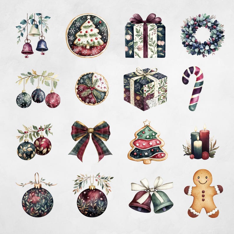 Moody Christmas Clipart, Cute Navy and Burgundy Xmas Clip Art, Dark ...