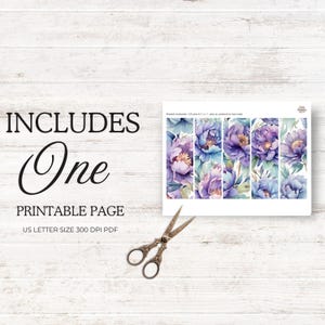 Printable Floral Bookmark, Purple and Blue Peony Flower Print Bookmarks ...
