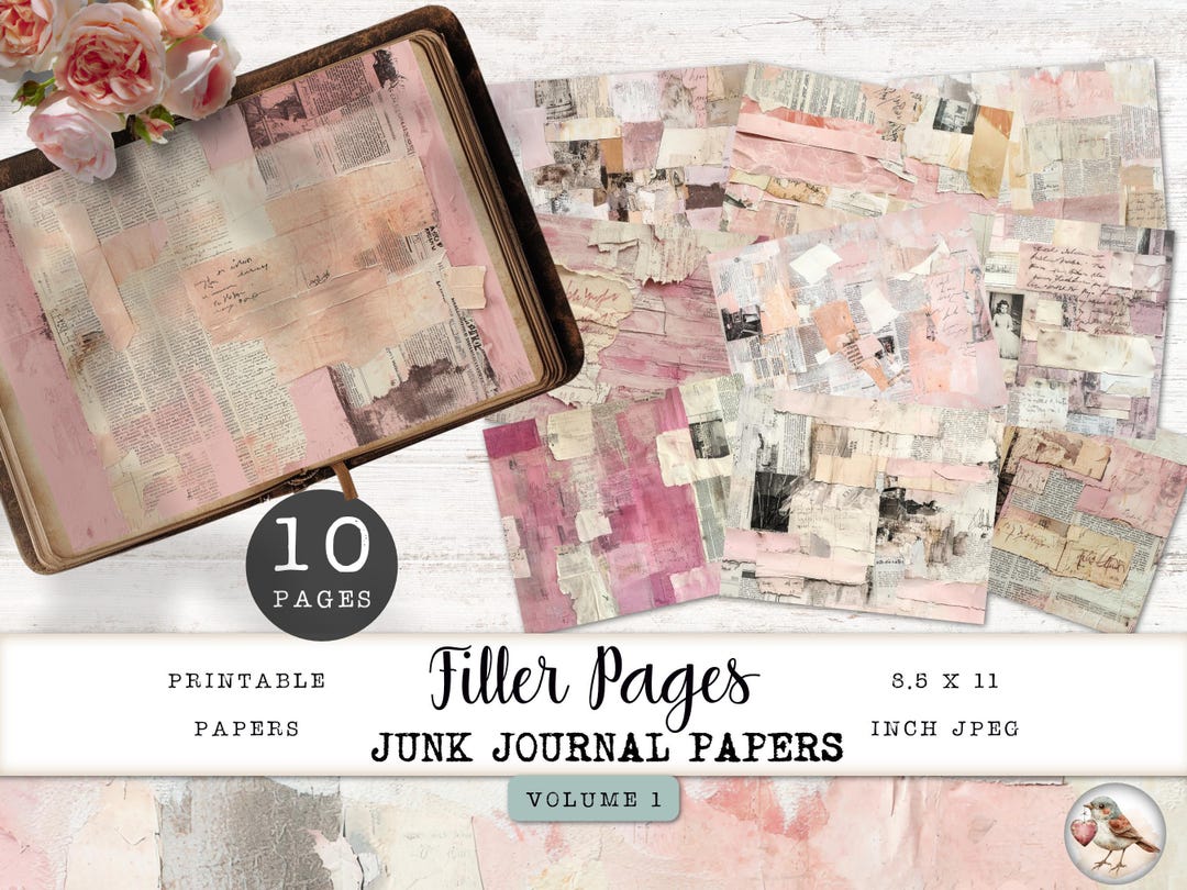 Filler Pages for Junk Journal, Dusty Pink Collage Papers, 10 Digital ...