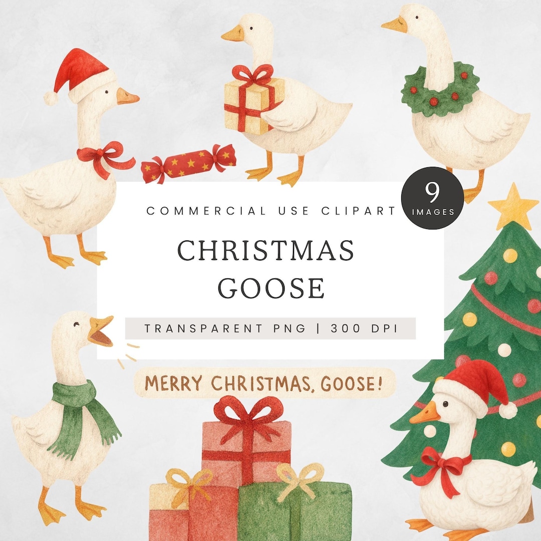 Christmas Goose Clipart, Cute Holiday Goose Pngs, Festive Farm Animals ...