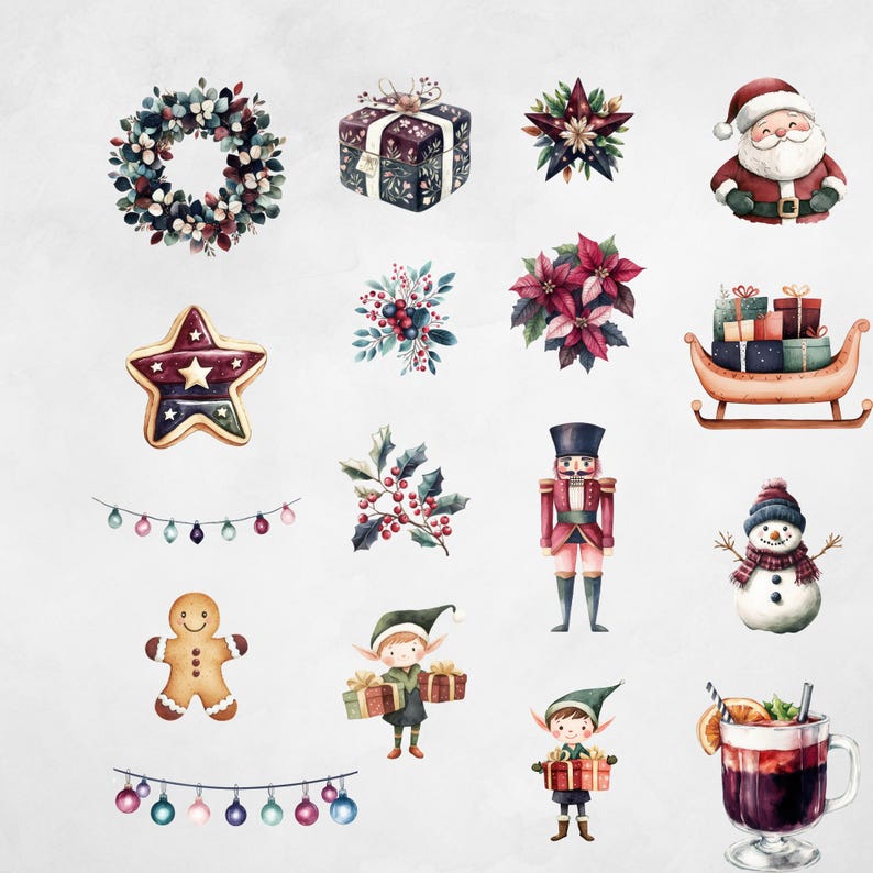 Moody Christmas Clipart, Cute Navy and Burgundy Xmas Clip Art, Dark ...