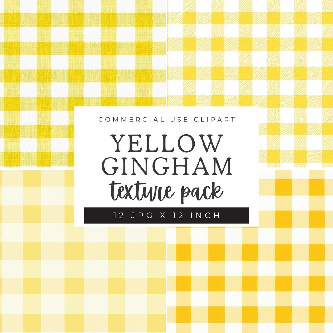 Yellow Gingham Pattern Digital Paper, Plaid Background Texture, Gingham Seamless Pattern, Bright ...