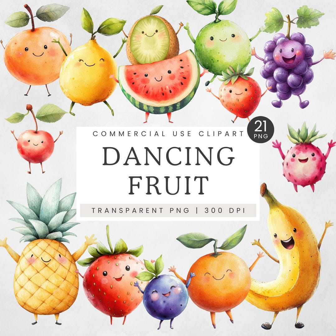 Dancing Fruit PNG, Cute Cartoon Fruit Clipart, Kids Birthday Party ...