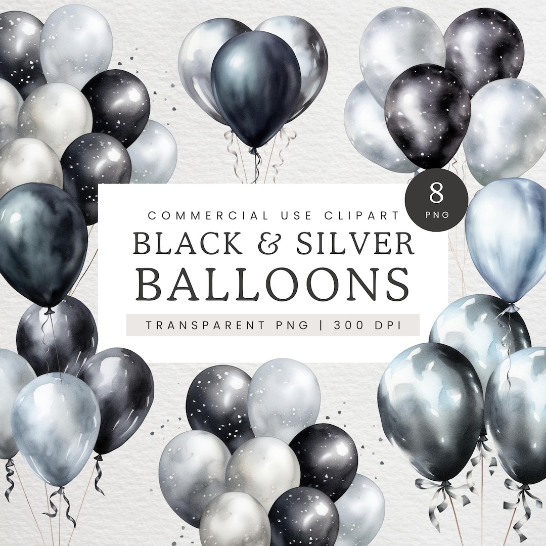 Black and Silver Balloon Clipart, Black Balloons Clip Art, Silver ...