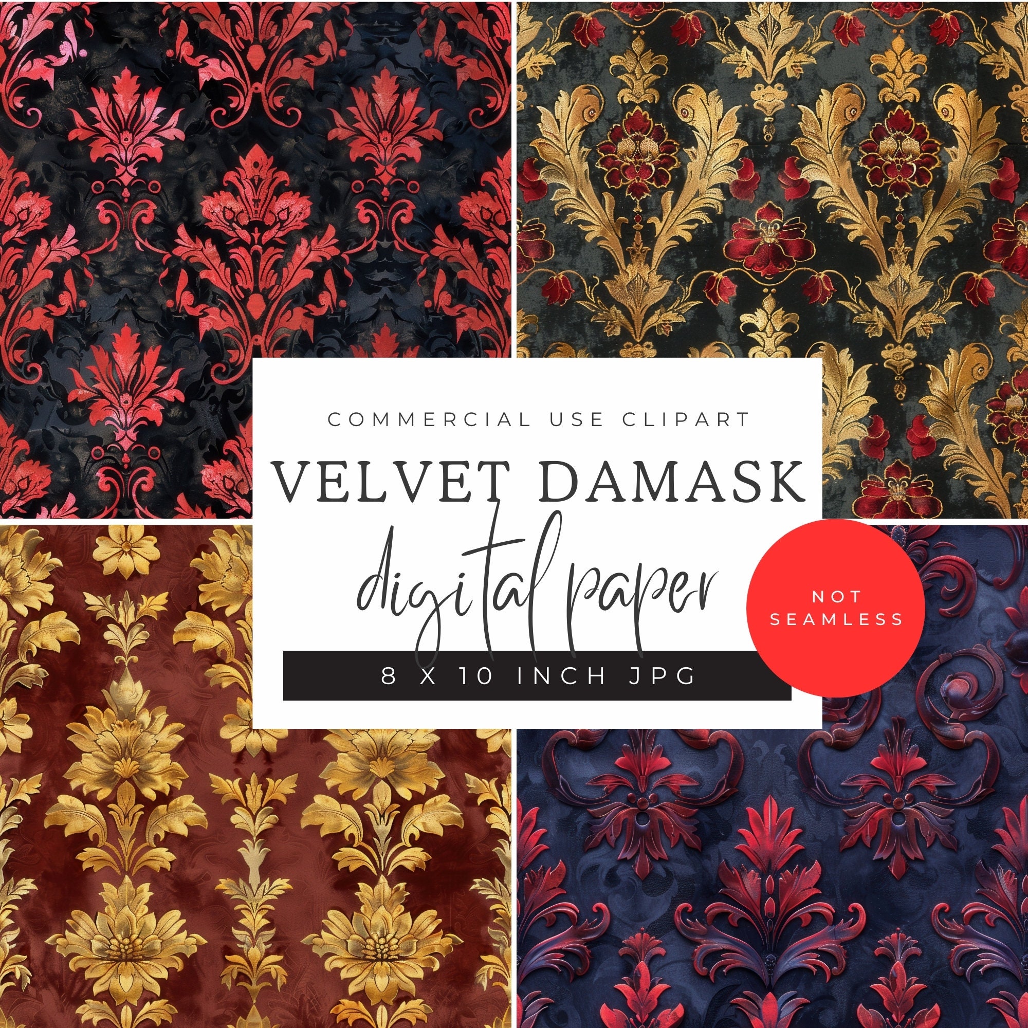 Velvet Damask Textures | Digital Papers, Scrapbooking, Junk Journal ...