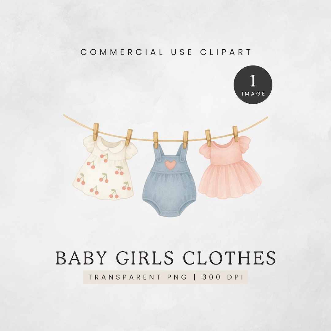 Baby Girl Clothesline Clipart, Baby Girl Baby Shower Clip Art, Cute ...