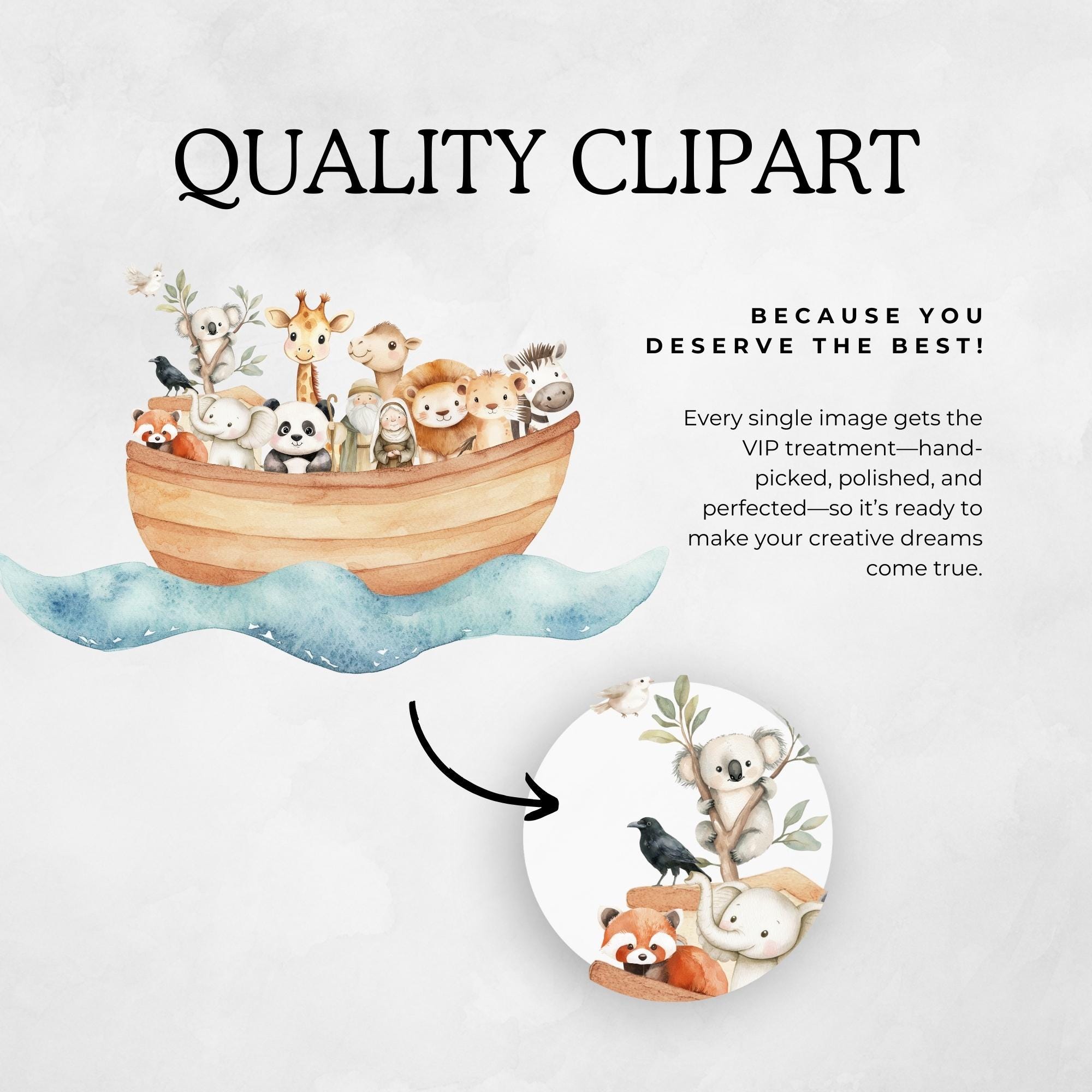 Noah's Ark Clip Art Bundle, Watercolor Biblical Animal Nursery Art ...
