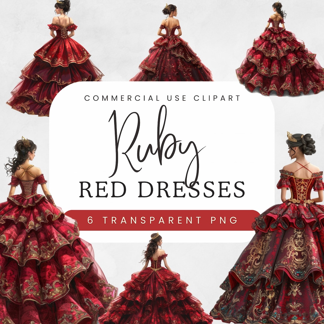 Ruby Red Quinceañera Dress Clipart | Jewel Red Princess Gown Clipart ...