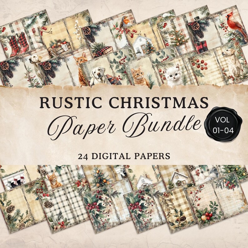 Rustic Christmas Junk Journal Kit, Farmhouse Art Paper Pages Folio ...