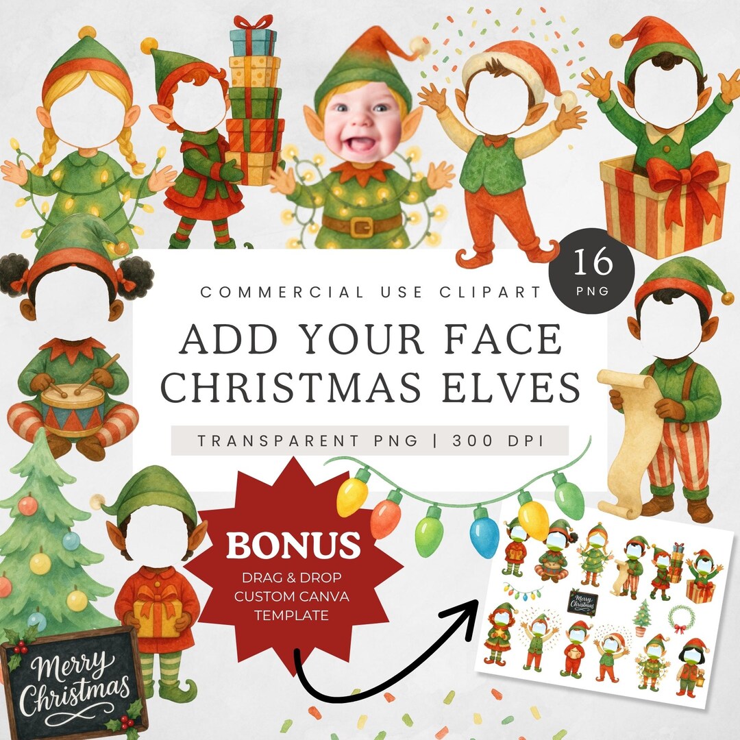 Add Your Own Face Clipart, Christmas Elves Add Your Photo Clip Art ...