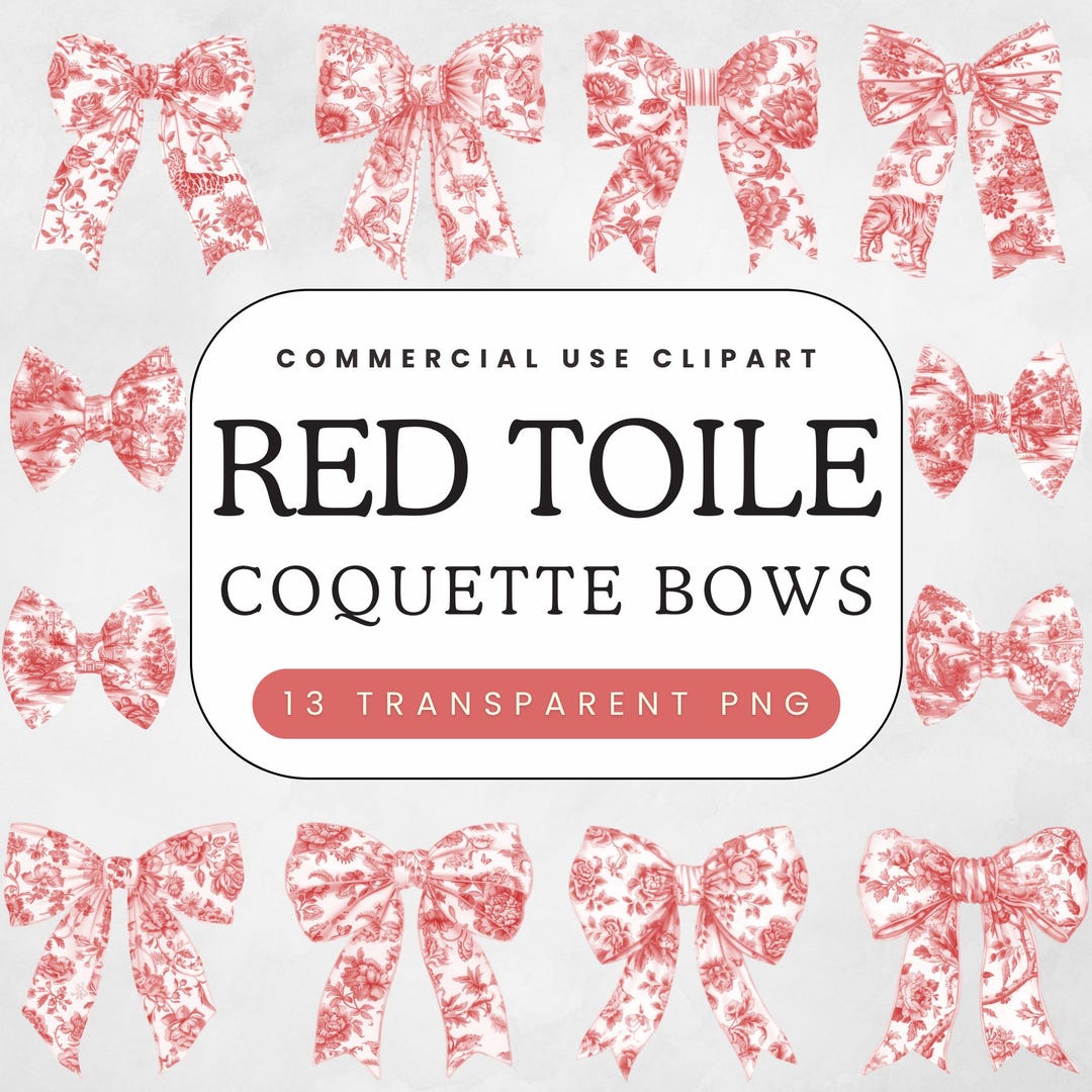 Light Red Toile Bow Clipart | Vintage French Toile De Juoy | Coquette ...