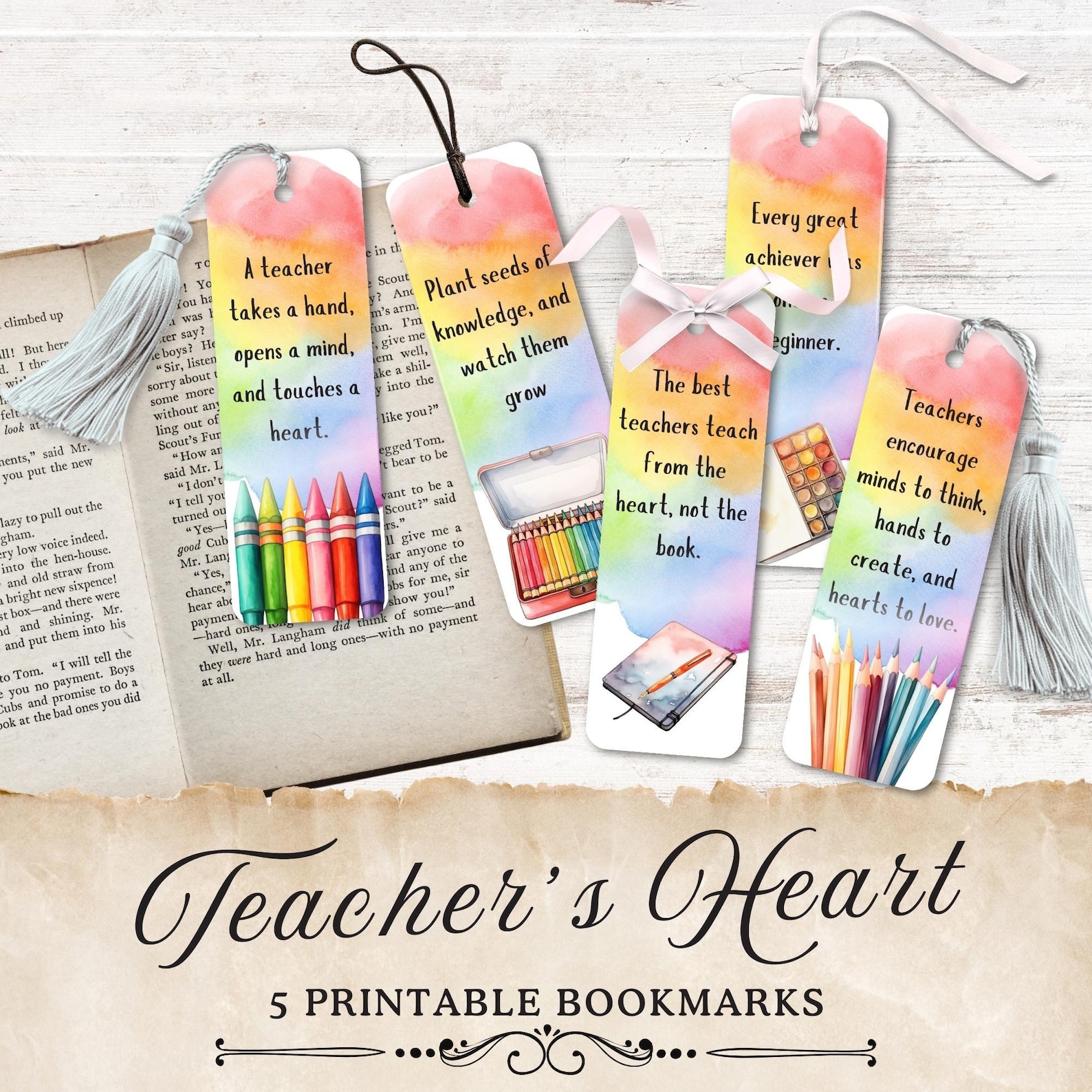 Printable Bookmarks for Teachers, Rainbow Teaching Quote Bookmarks ...