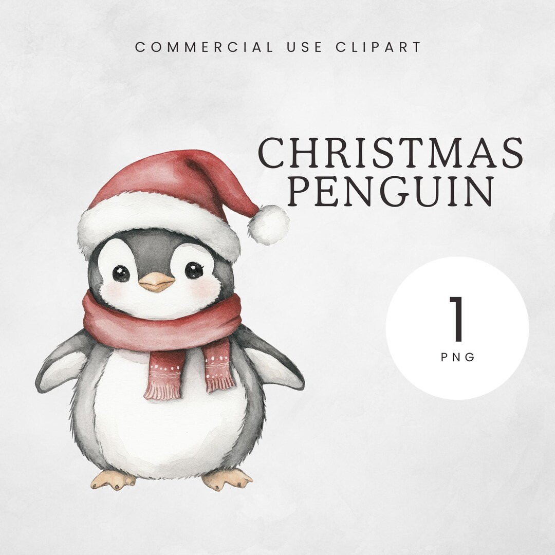 Christmas Penguin Clipart, 1 Watercolor Animal PNG, Polar Clip Art ...