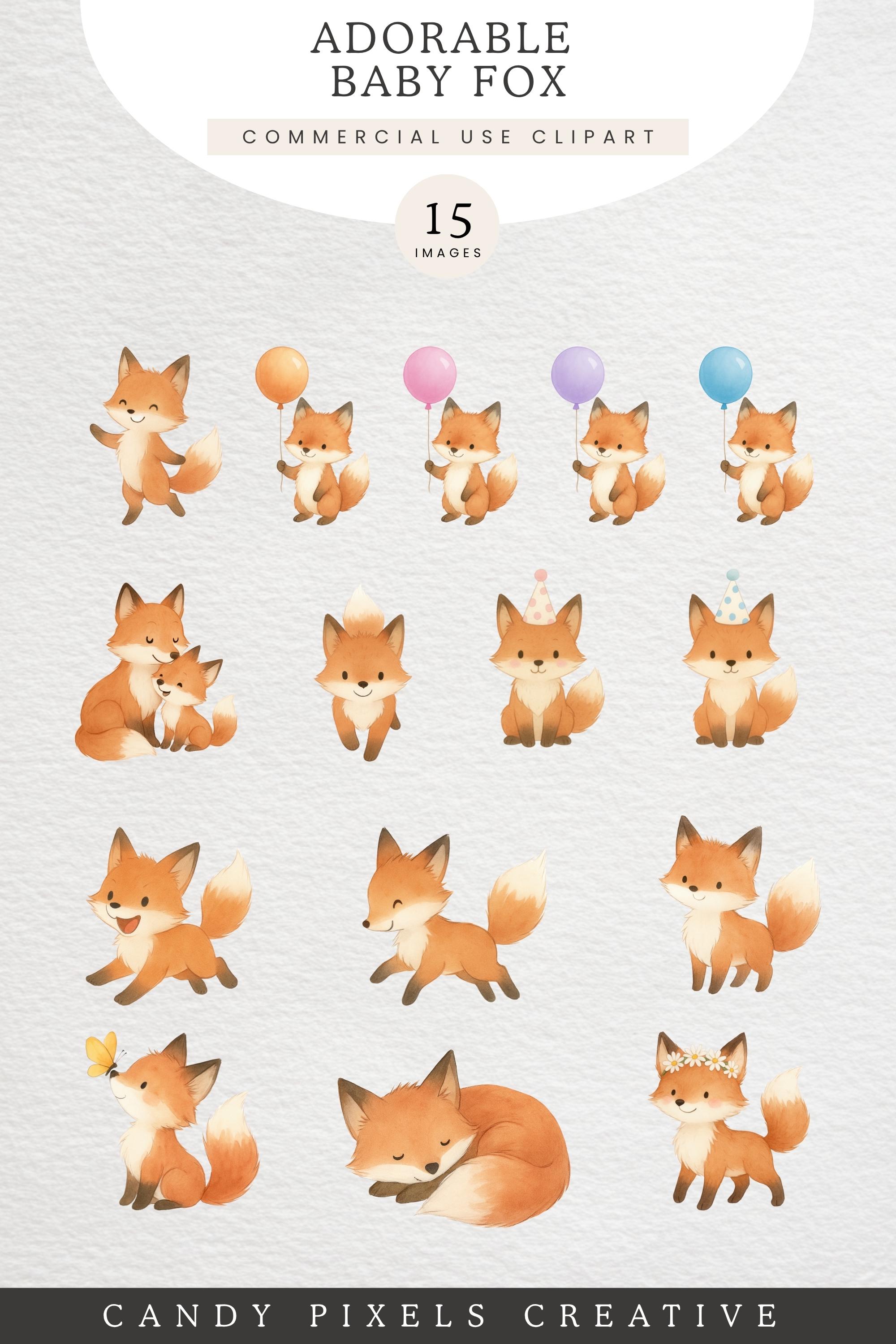 Baby Fox PNG, Cute Baby Fox Clipart, Watercolor Fox and Butterfly Clip ...
