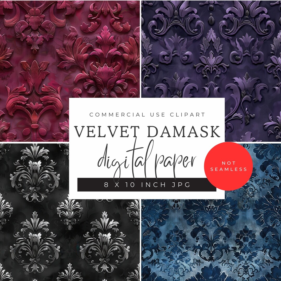 Velvet Damask Textures | Digital Papers, Scrapbooking, Junk Journal ...