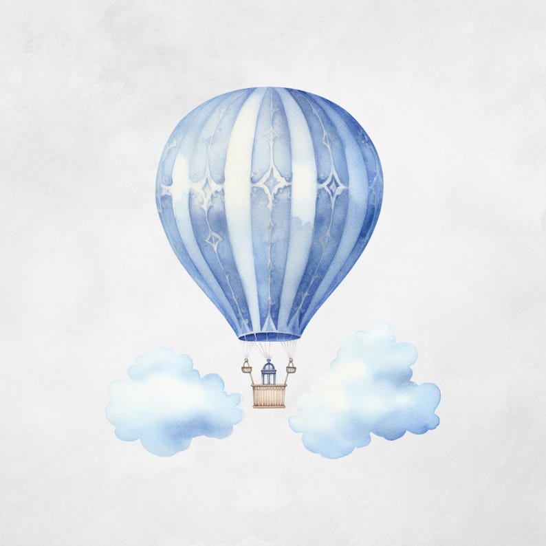 Pastel Watercolor Hot Air Balloon PNG | Blue Watercolor Clipart, Boy ...