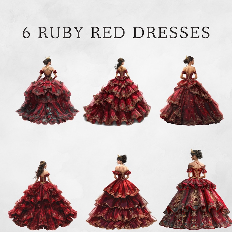 Ruby Red Quinceañera Dress Clipart | Jewel Red Princess Gown Clipart ...