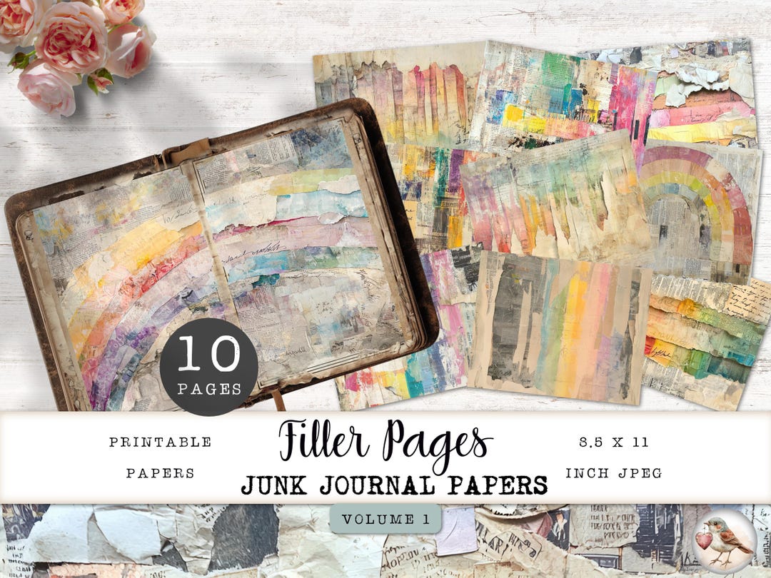 Filler Pages for Junk Journal, Rainbow Collage Papers, 10 Digital ...