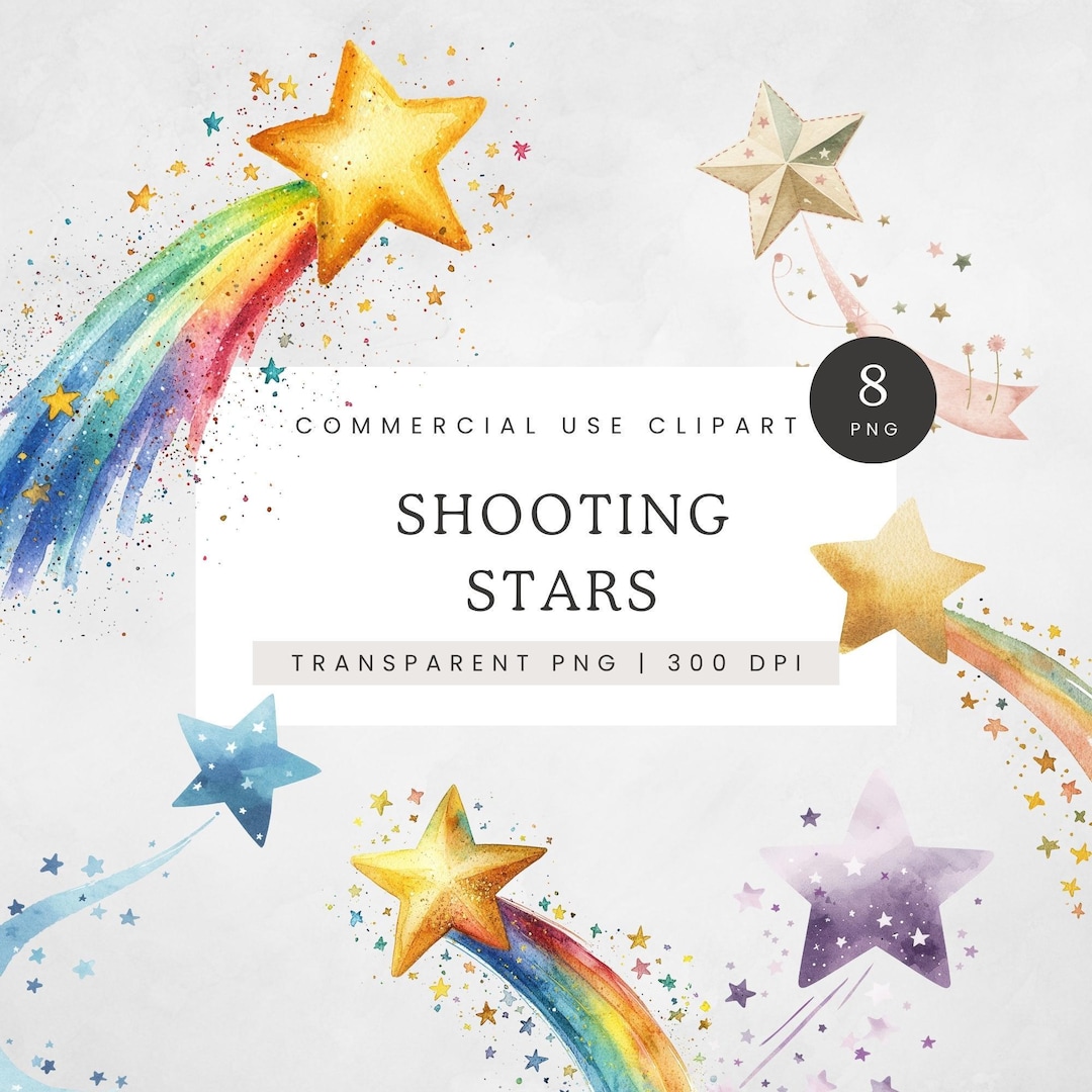 Shooting Star Clipart, Watercolor Rainbow Glitter Star Clip Art, Magic ...