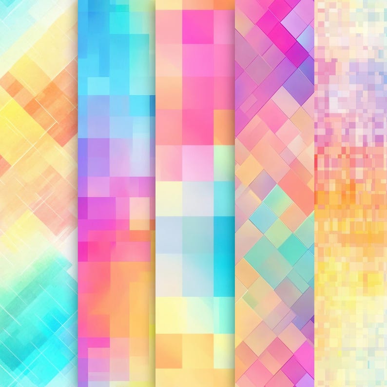Pixelated Pastel Rainbow Background JPEG Pack | Digital Paper 8.5 X 11 ...