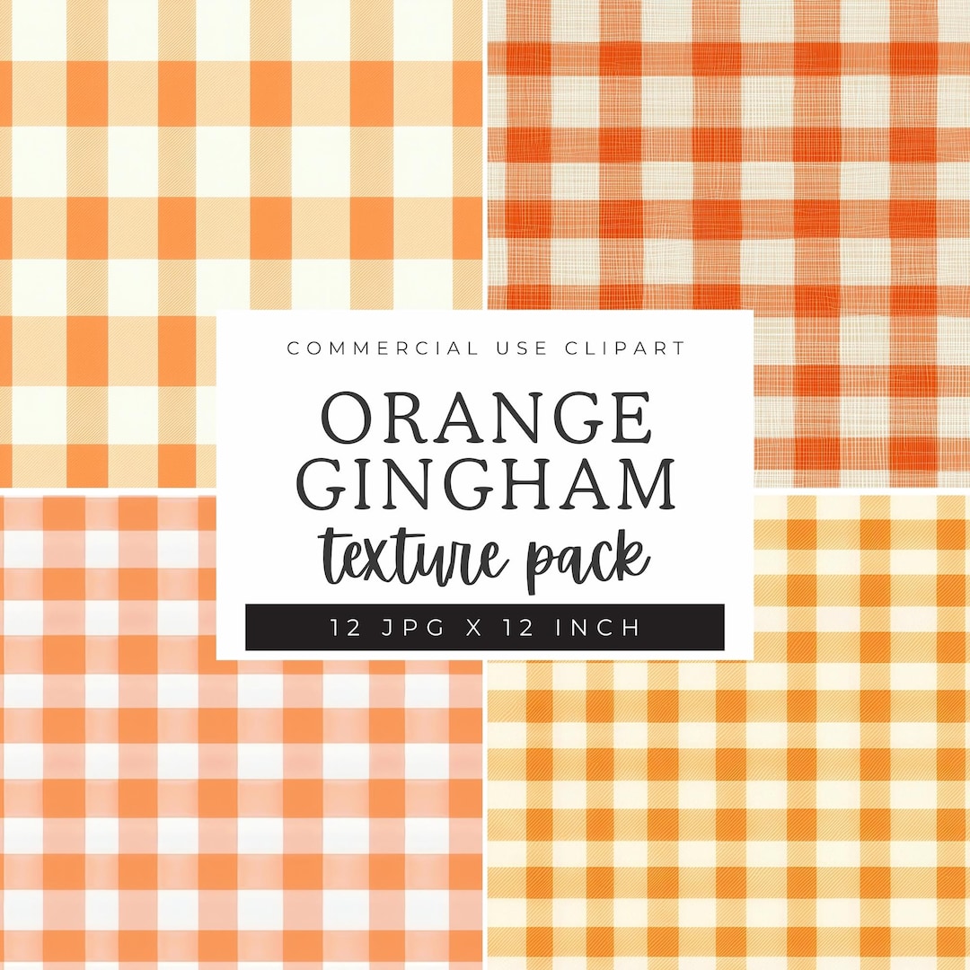 Orange Gingham Pattern Digital Paper, Plaid Background Texture, Gingham ...
