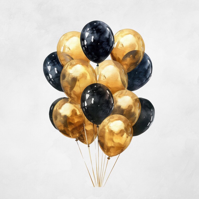 Black and Gold Balloon Clipart | Birthday Glitter Png | Black & Gold ...