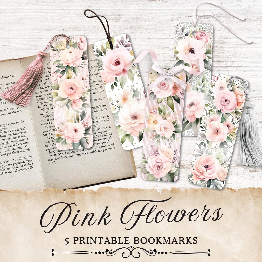 Printable Floral Bookmark, Soft Pastel Pink Flower Print Bookmarks ...