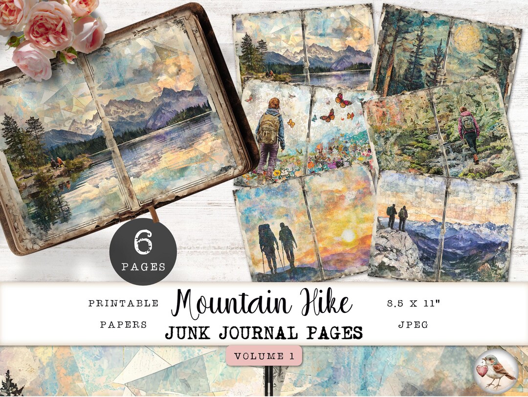 Hiking Junk Journal Pages, 6 Mountain Hike Printable Digital Papers ...