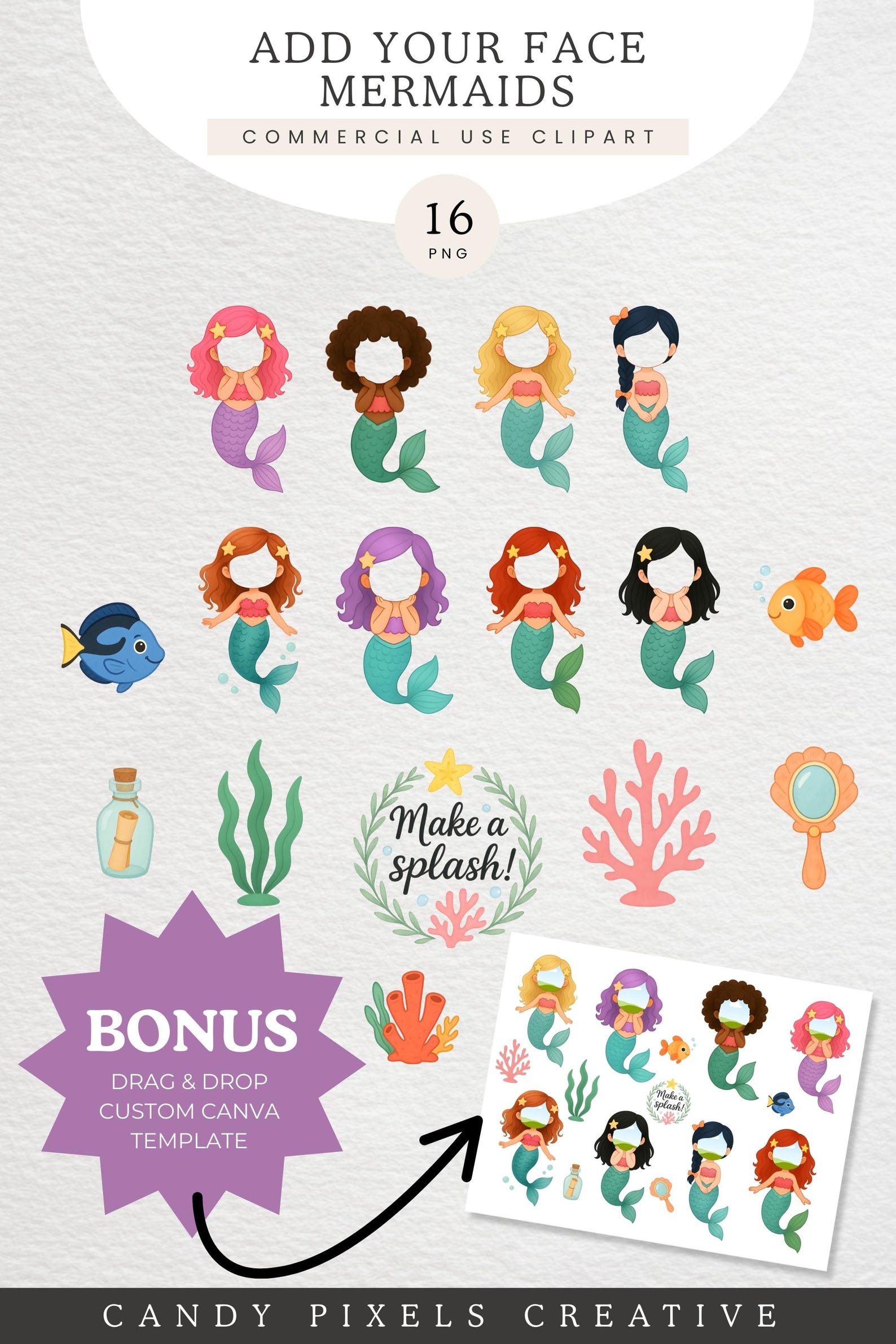 Add Your Own Face Clipart, Mermaid Add Your Photo Clip Art, Kids ...