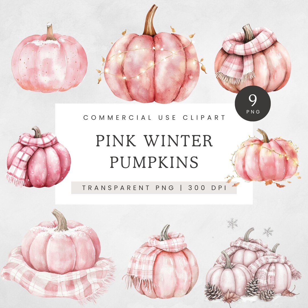 Pink Winter Pumpkin Clipart, Pink Gingham Clip Art, Fall Gender Reveal ...