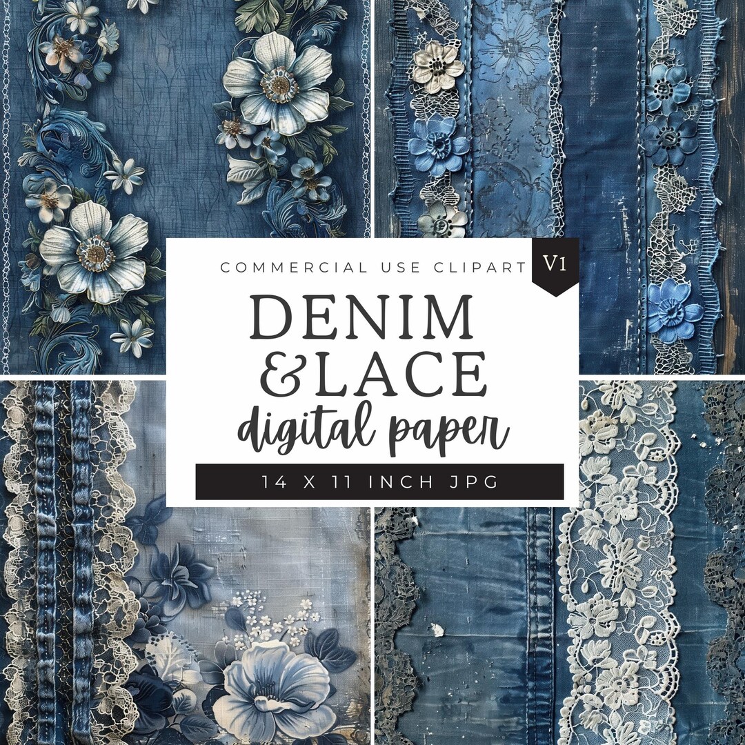 Denim and Lace Junk Journal Papers | Decoupage Scrapbooking Patterns ...