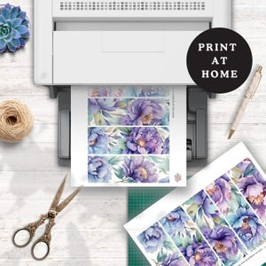 Printable Floral Bookmark, Purple and Blue Peony Flower Print Bookmarks ...