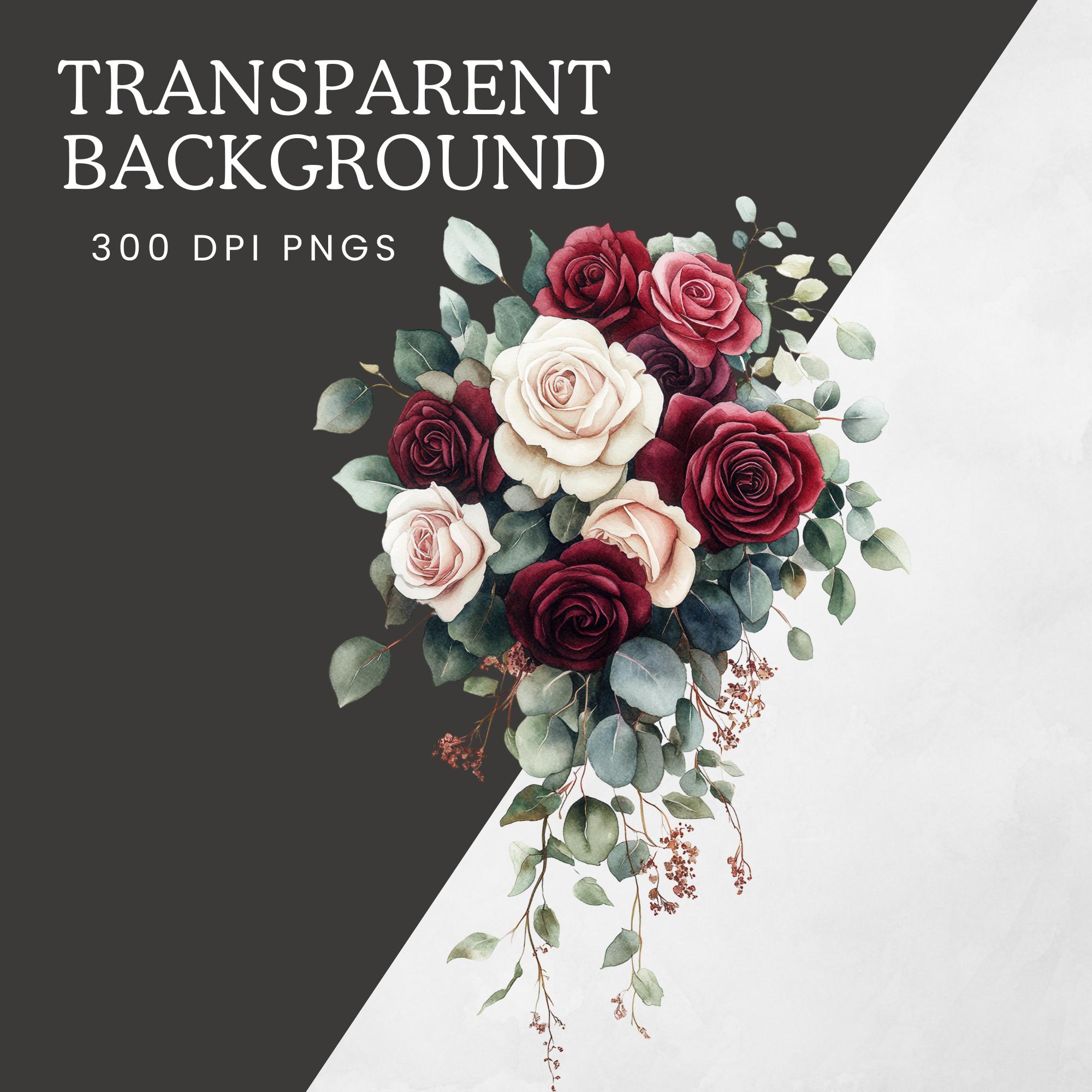 Burgundy and Blush Floral Clipart, Watercolor Flowers Collection Clip ...