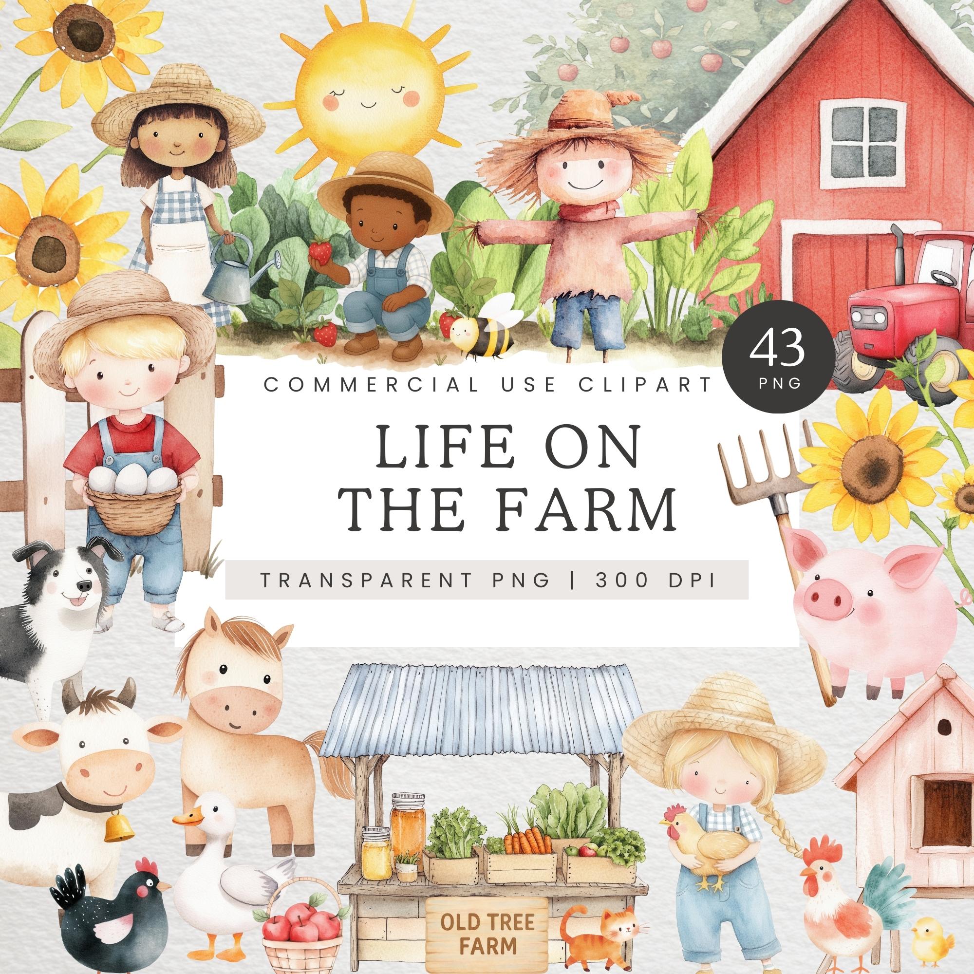 Farm Yard Clipart, Watercolor Animals Clip Art, Farm Stand Clip Art ...