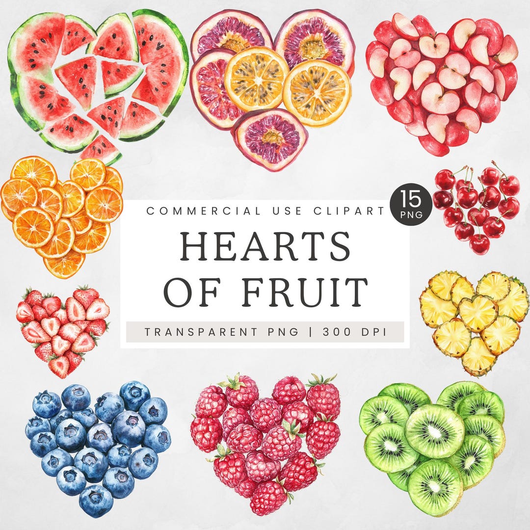 Valentine Fruit Heart Clipart, Heart Shaped Fruits Clip Art, Valentines ...