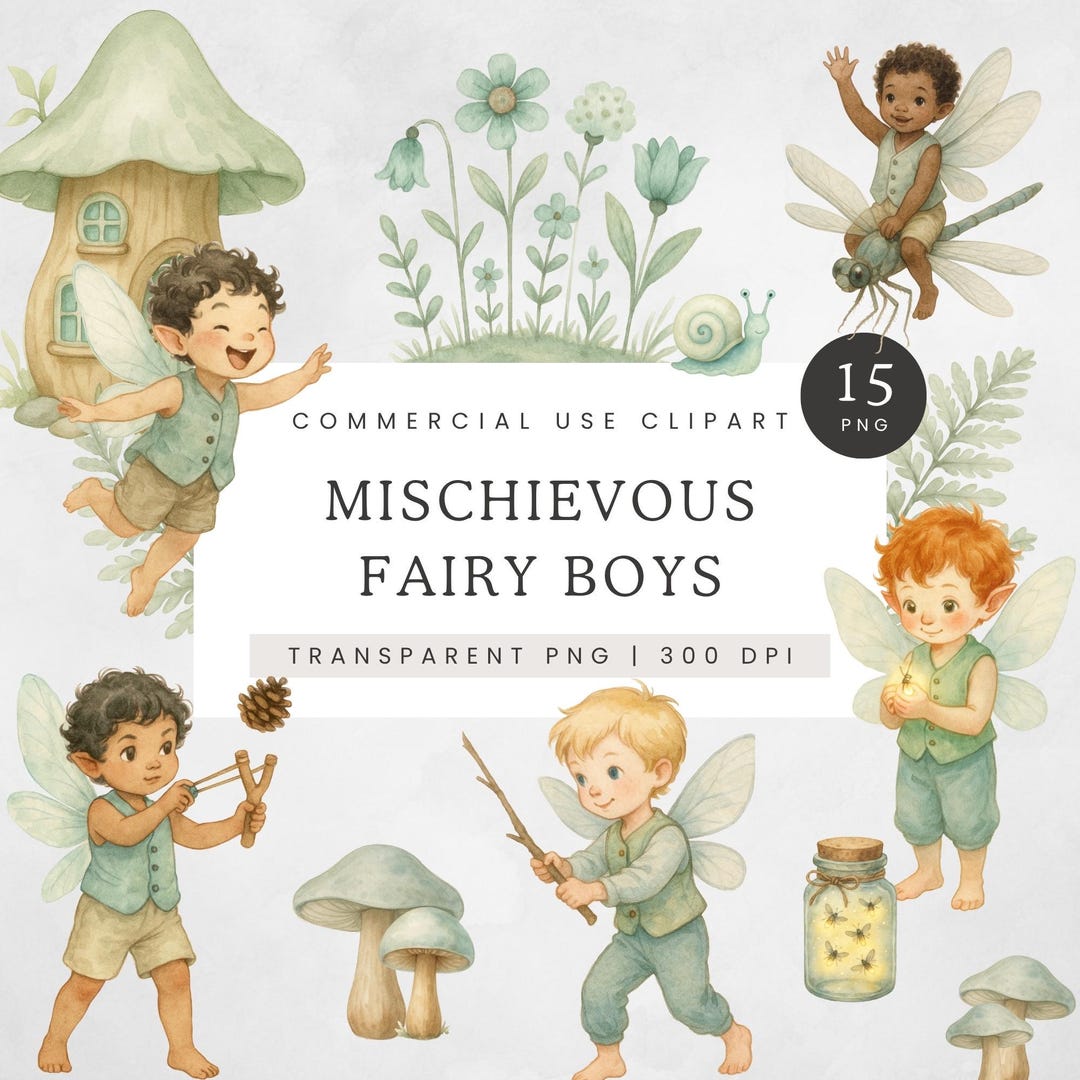 Boy Fairy Clipart, Cheeky Little Fairy Clip Art, Fantasy Graphics ...