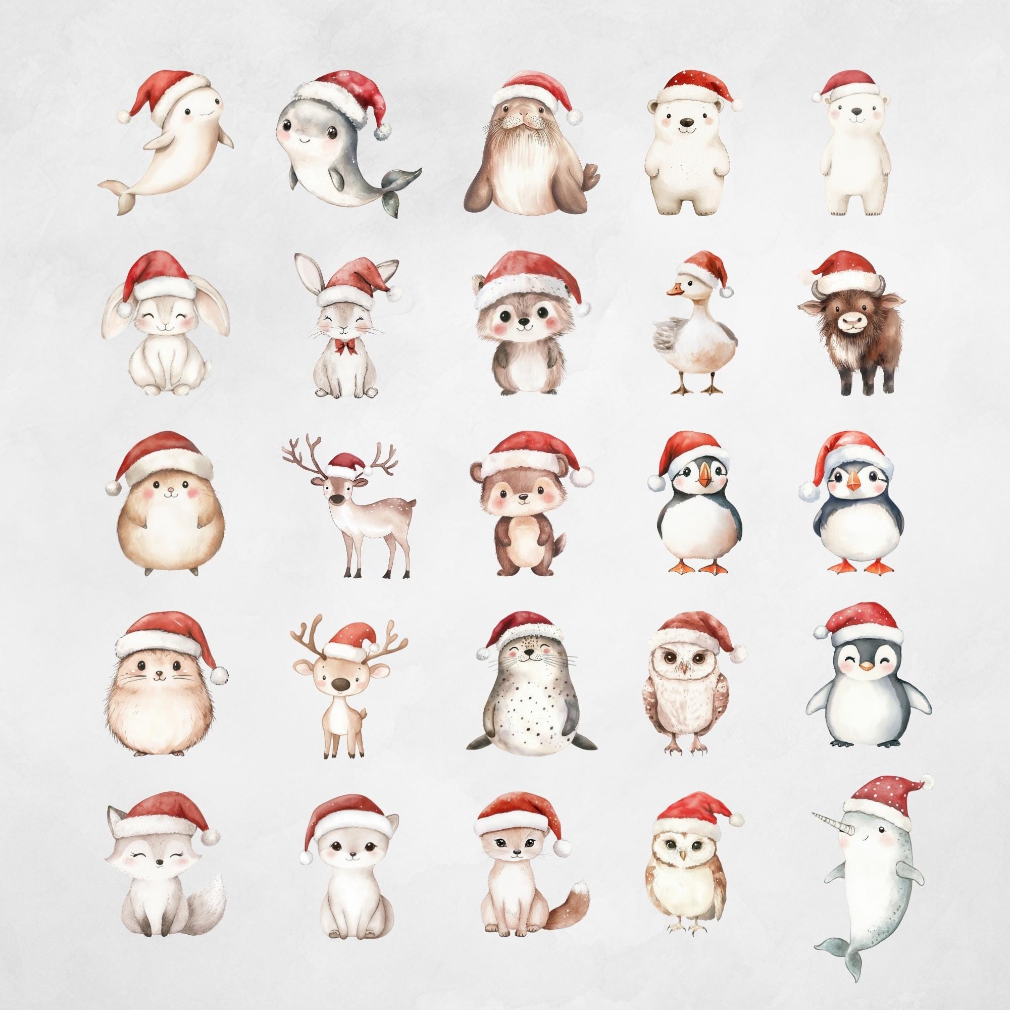 Arctic Animals Watercolor Clipart, Christmas Polar Bears PNG, Penguin ...