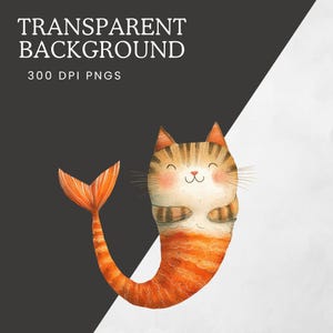 Mermaid Cat Clipart, Watercolor Purrmaid PNG, Kawaii Meowmaid Party ...