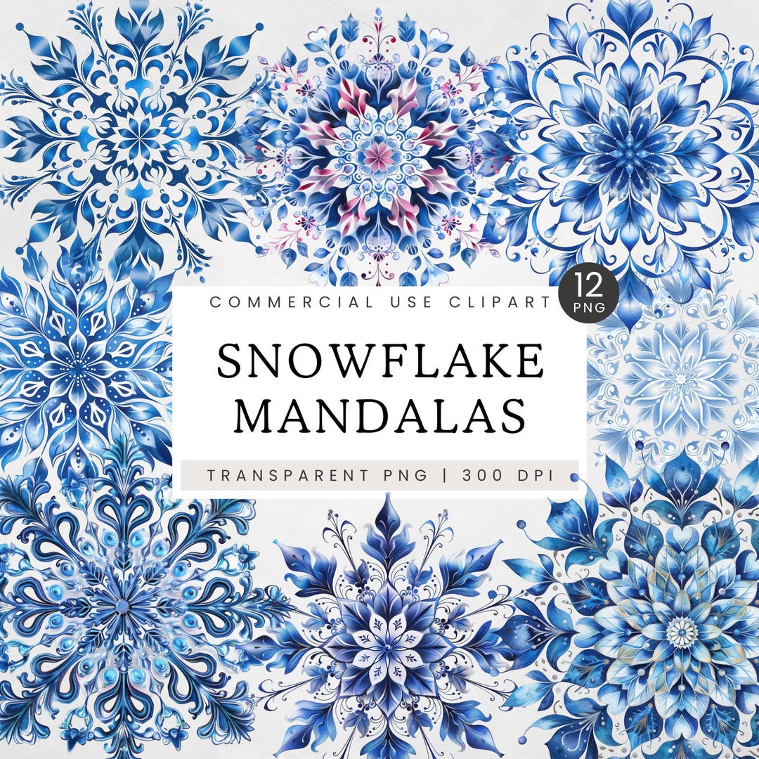 Snowflake Mandala Clipart | Winter Christmas PNG | Digital Download ...