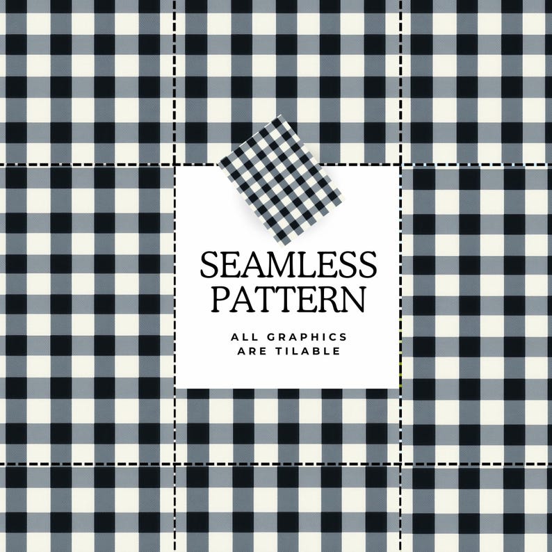 Black Gingham Pattern Digital Paper, Plaid Background Texture, Gingham ...