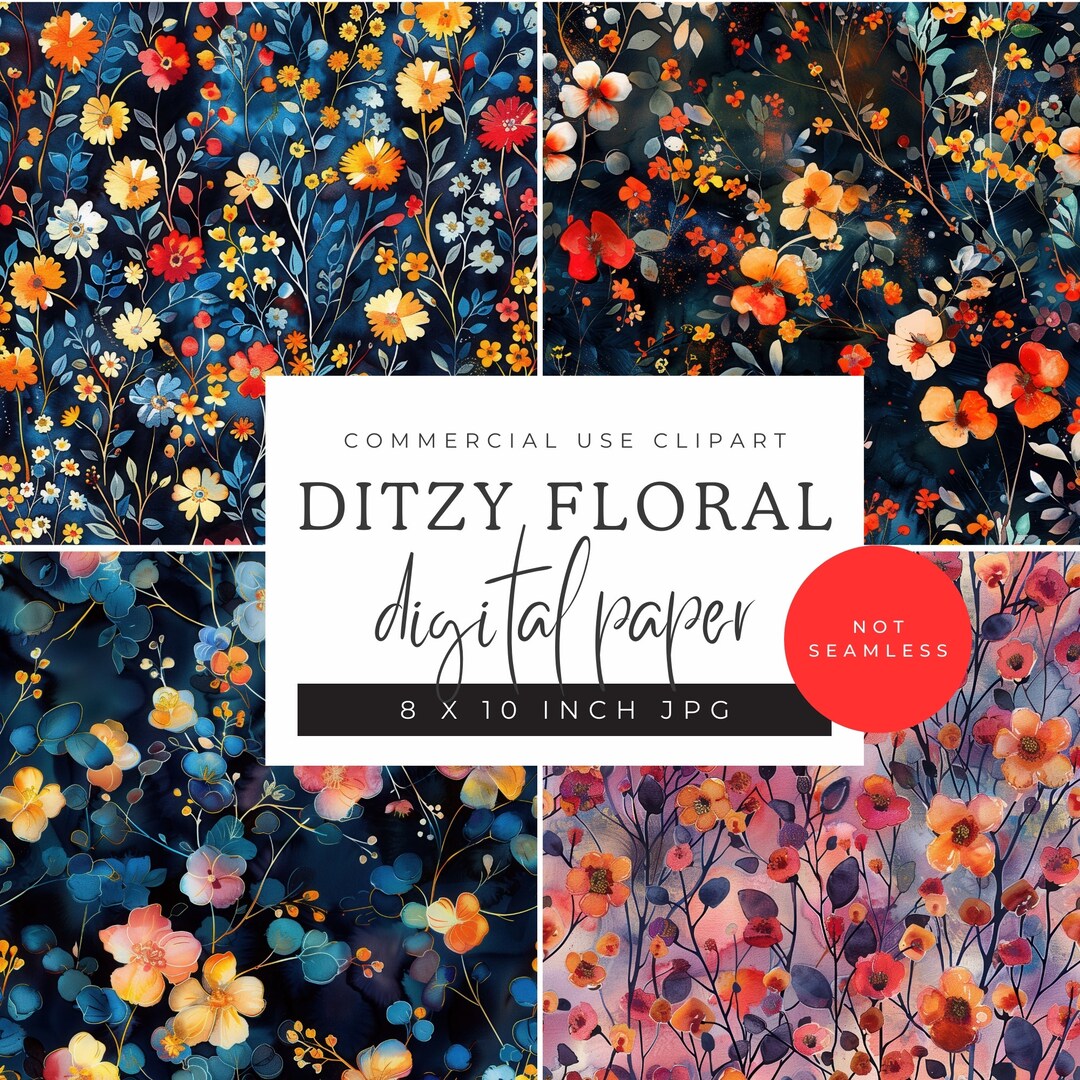 Vintage Ditzy Floral Pattern | Digital Paper Pack | Watercolour Flowers ...