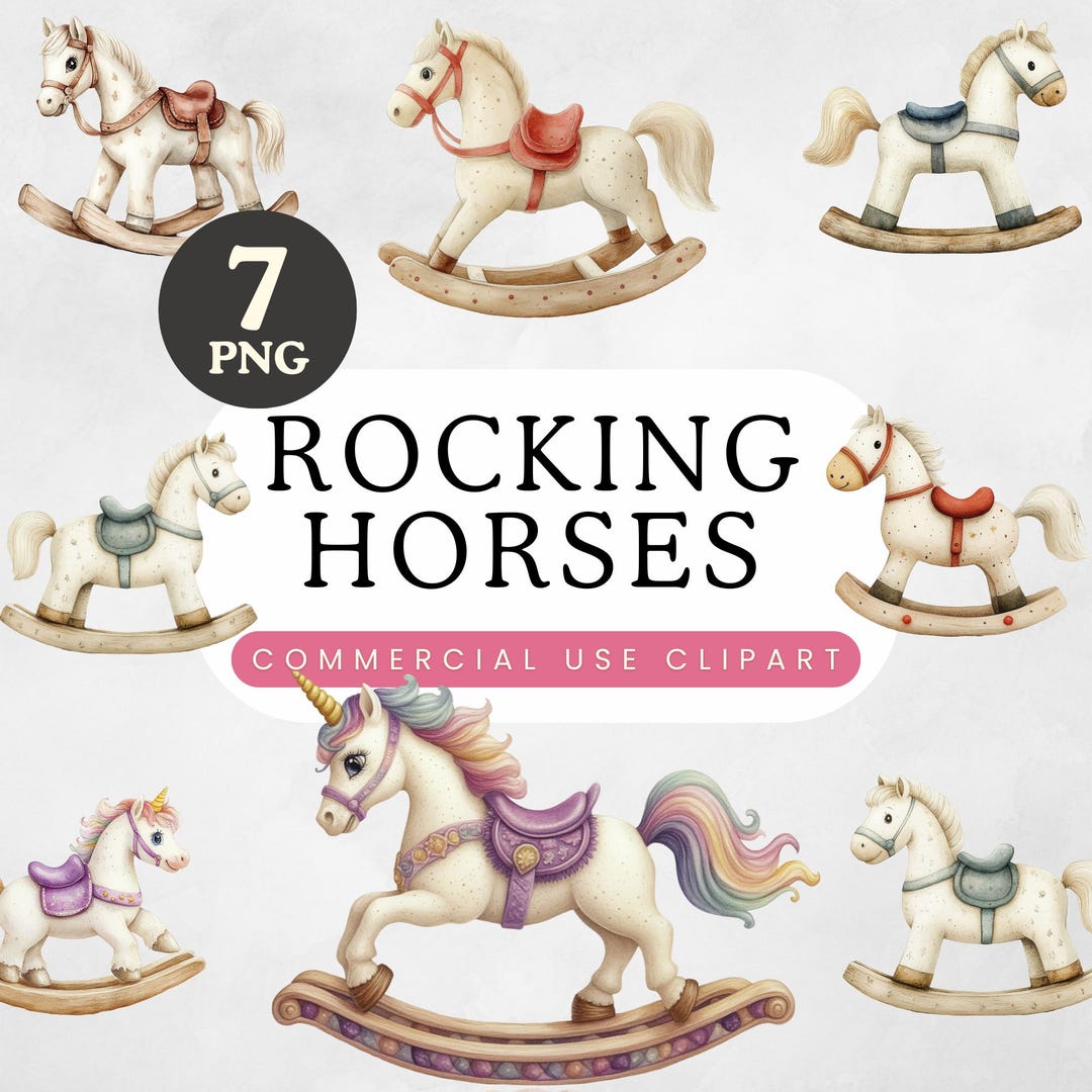 Rocking Horse Clipart | Baby Shower PNG | Vintage Toy Horse | Vintage ...
