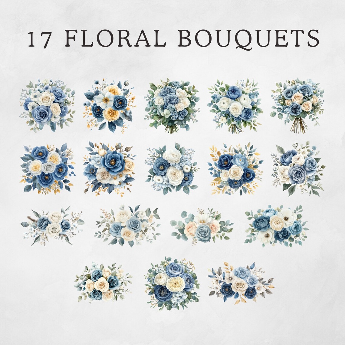 Dusty Blue Roses Clipart Wedding & Bridal Watercolor Floral Png Light ...