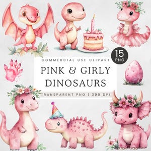 Pink Dino PNG, Girly Dinosaur Clipart, Dino Girl Clip Art, Watercolor ...