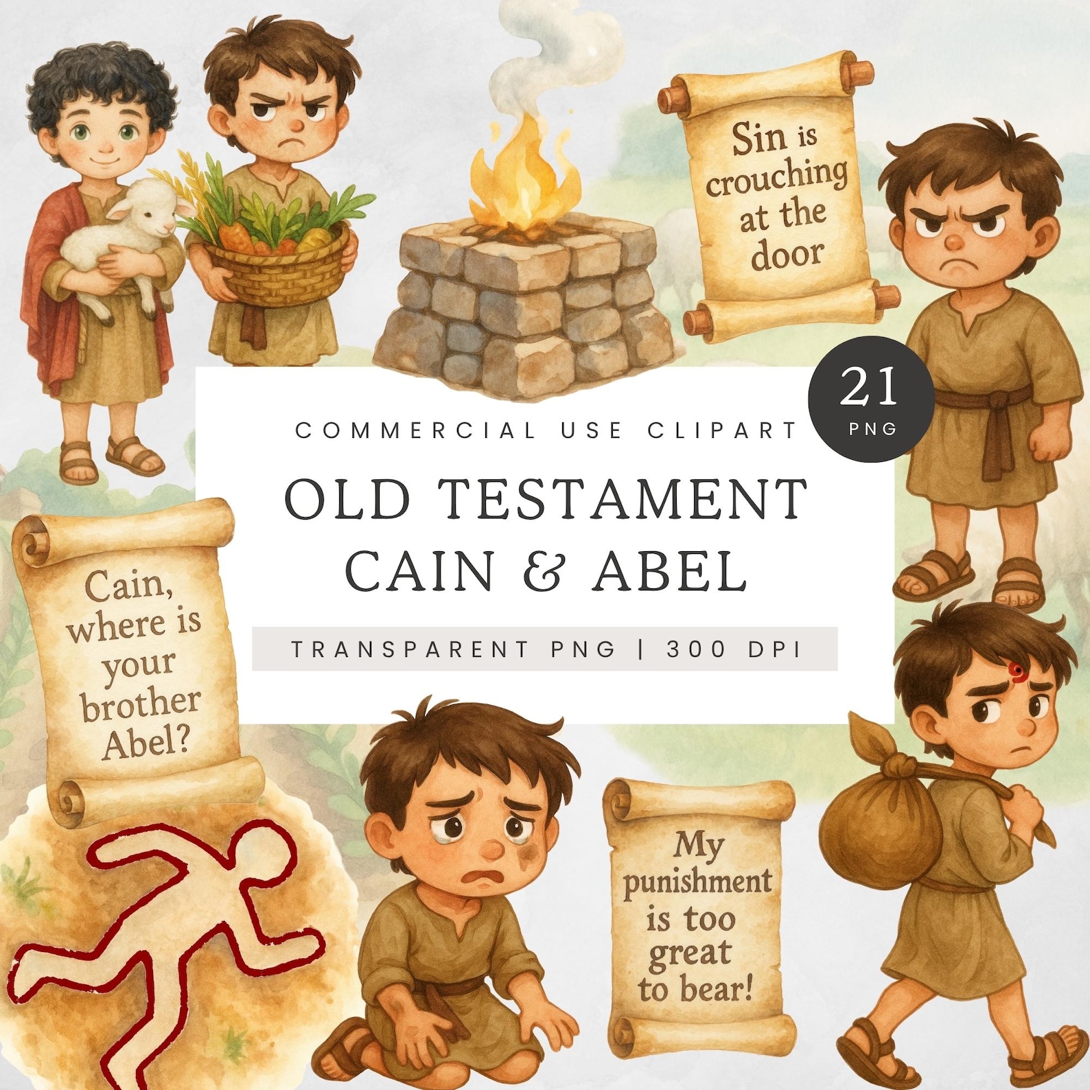 Cain & Abel Clipart, Old Testament Bible Character Clip Art, Biblical ...