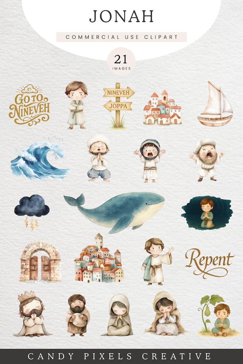 Jonah and the Whale PNG, Bible Story Clipart, Book of Jonah Clip Art ...