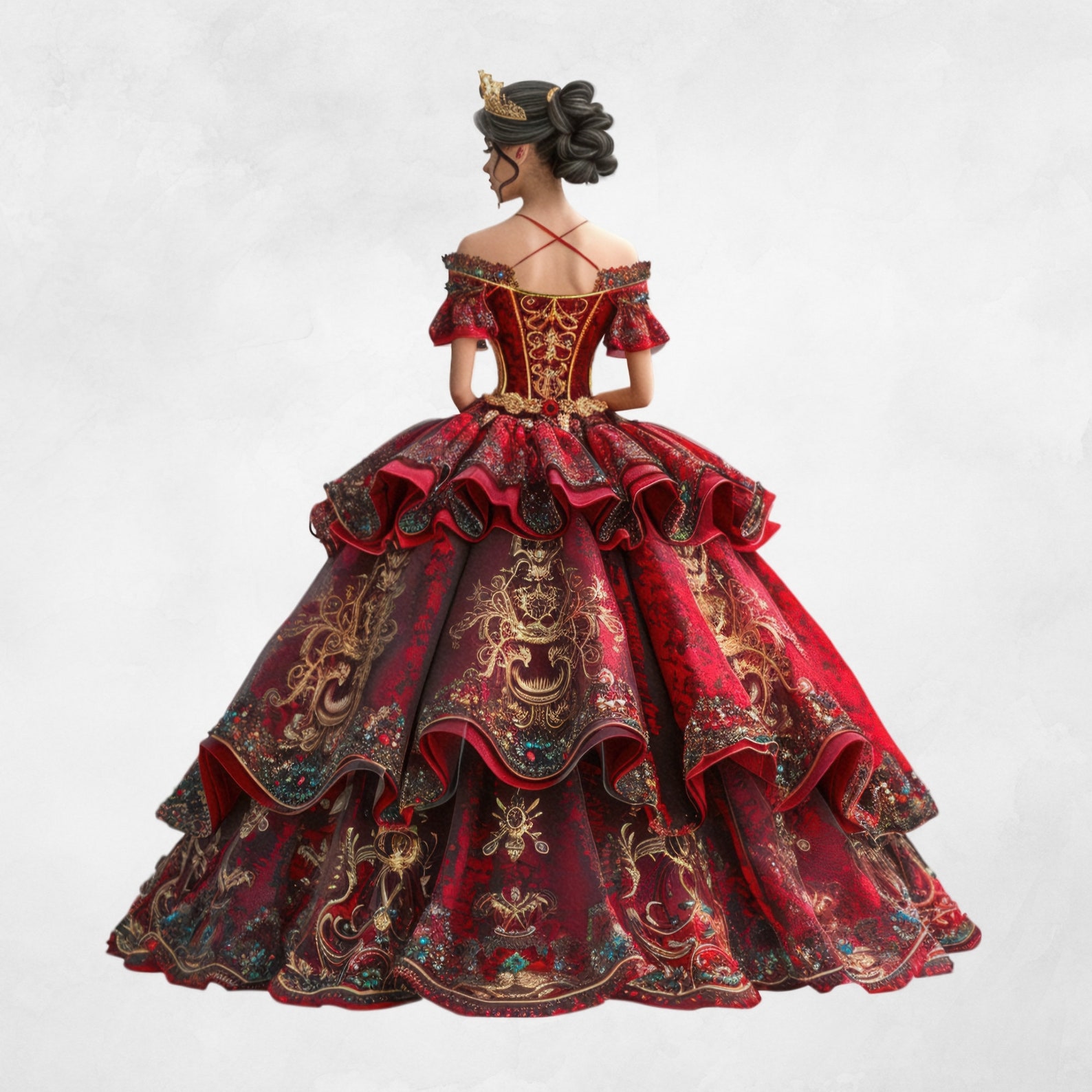 Ruby Red Quinceañera Dress Clipart | Jewel Red Princess Gown Clipart ...