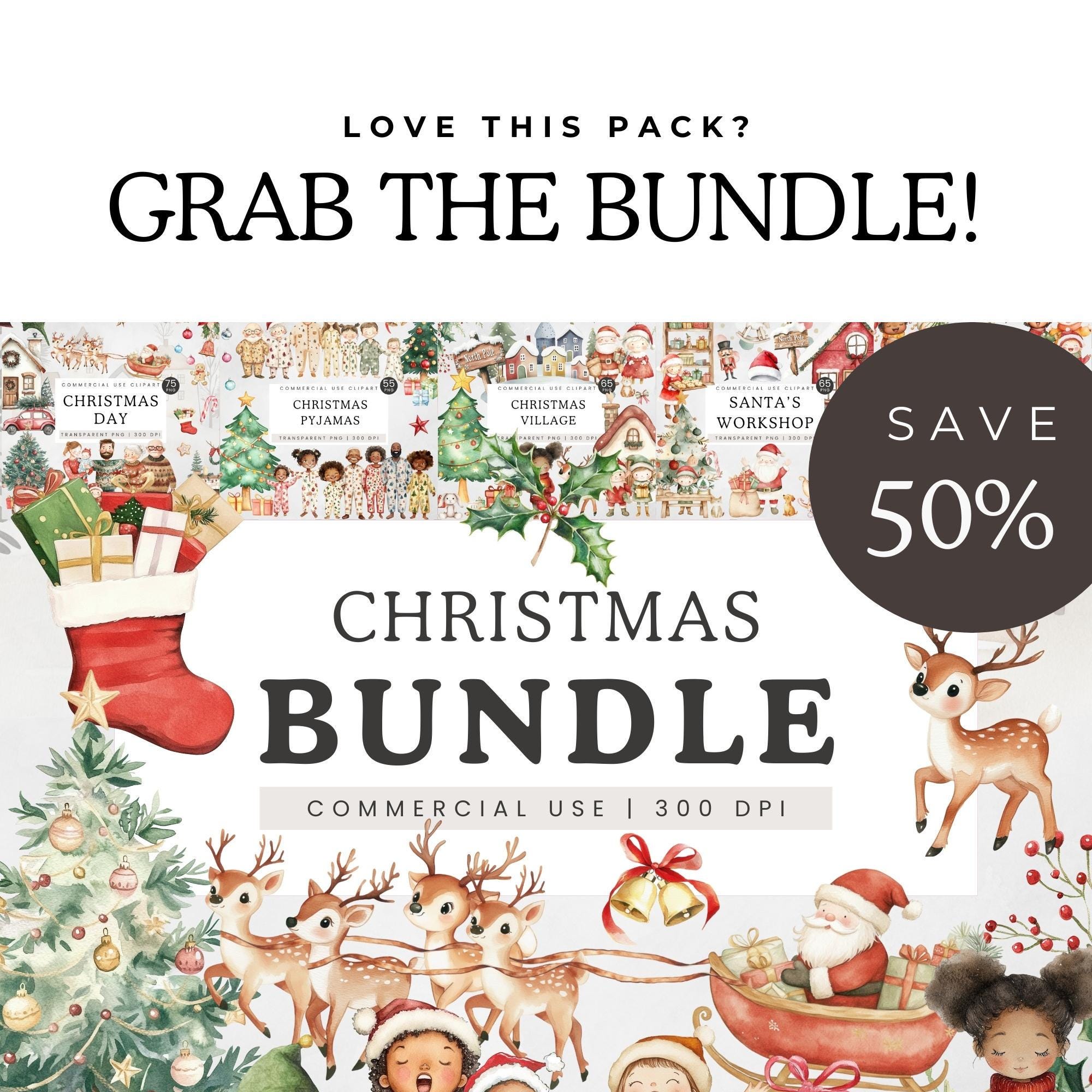 Santa Workshop Clipart, Christmas Watercolor PNG, Xmas Santa Claus ...