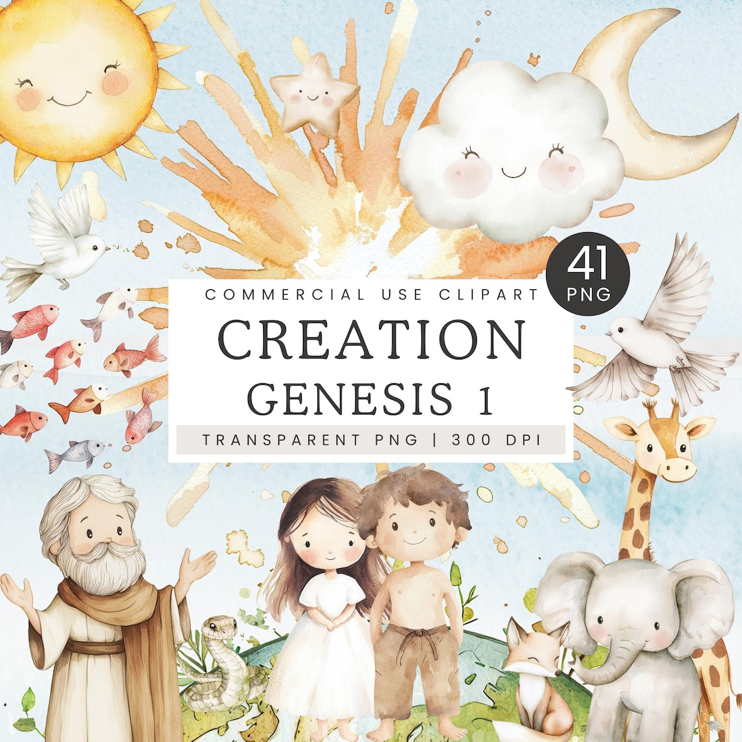 Watercolor Bible Clipart Bundle, Creation of Adam PNG, Old Testament ...